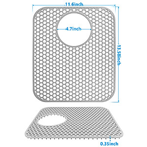 YUBIRD Sink Protectors for Kitchen Sink -13.58"x 11.6" Sink Mat, 2 PCS Silicone Kitchen Sink Mat for Bottom of Stainless Steel Sink(Grey, Rear Drain)