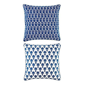 Mud Pie Blue Indigo Pillow, 20" x 20", Flower