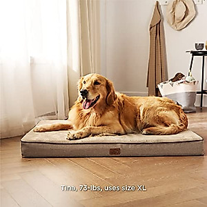 Bedsure Orthopedic Dog Bed for Extra Large Dogs - XL Memory Foam Waterproof Dog Bed Pillow for Crate with Removable Washable Cover and Nonskid Bottom - Plush Flannel Fleece Top Pet Bed, Khaki