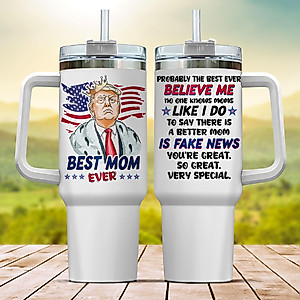 VAATOO Mama Eleven Funny To Mommy Mother Straws Day For Water Cups Modern Handle Simple, Trump Best Mom Gifts, Tumbler 40 Oz With Handle Lid And Straw, Trump Best Mom Ever Us