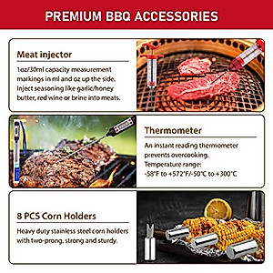 HUSSAR 34PCS BBQ Grill Tools Set Stainless Steel Grilling Accessories with Spatula, Tongs, Skewers for Barbecue, Camping, Kitchen, Complete Premium Grill Utensils Set in Storage Bag, Silver, (BTS-34)