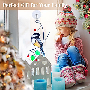 Lolitarcrafts Chickadee Stained Glass Suncatcher Bird Stained Glass Window Hangings for Window Decoration