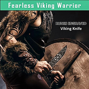 AFHZAM Viking Knife With Raven's Head Hilt & Leather Sheath | Hand Forged High Carbon Steel Blade | Camping Viking Engraved Fixed Blade Knives | Viking Gifts For Men (Kuk-114)