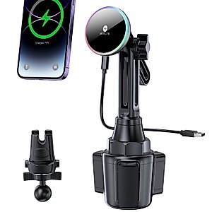 MOKPR for MagSafe Car Mount Charger- Wireless Car Charger Magnetic Cup Holder Phone Mount-Colorful LED HandsFree Magnet Car Charger for iPhone 15/14/13/12 Series