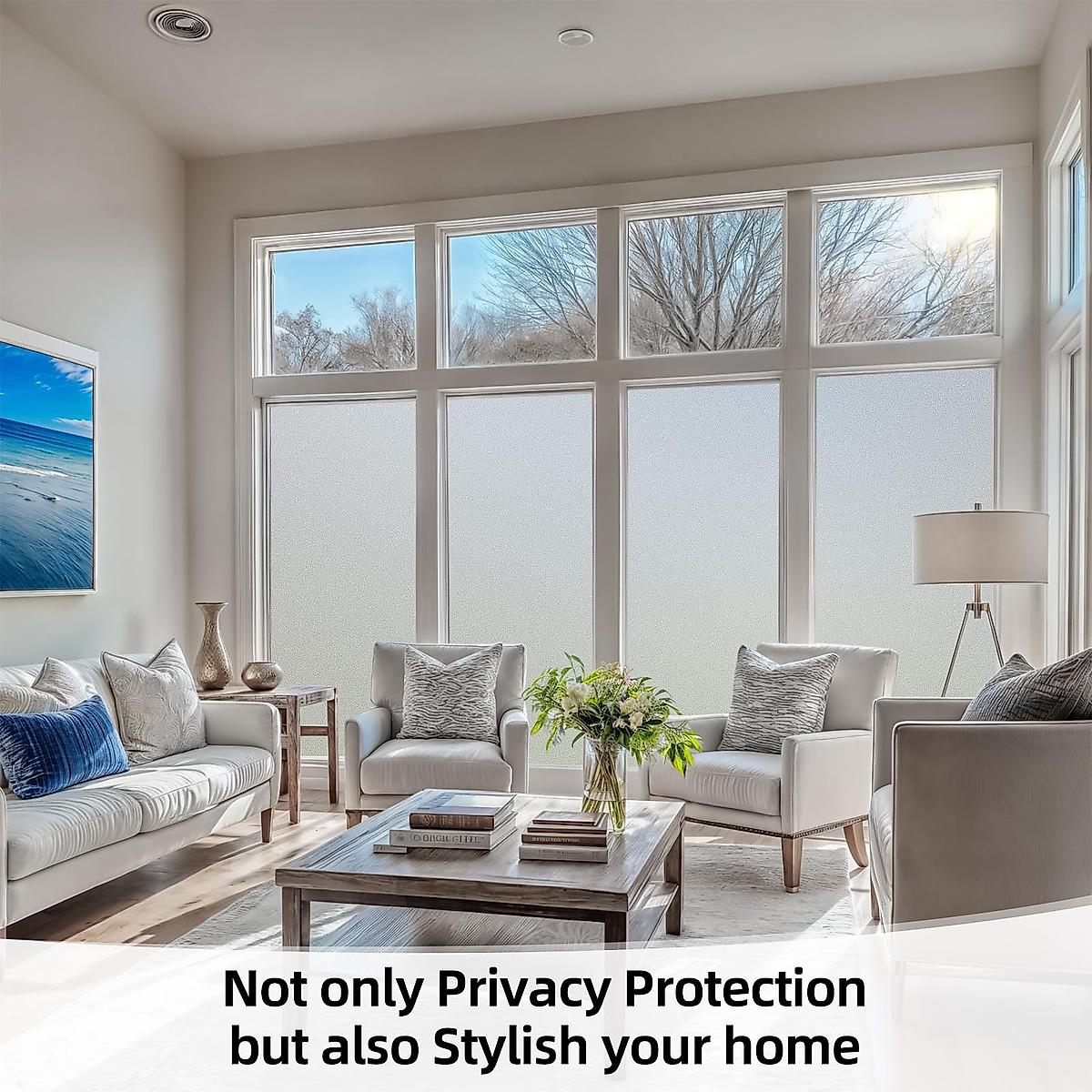 Qualsen Window Privacy Film Frosted Glass Window Film Static Cling Privacy Film for Glass Windows UV Bolocking Non Adhesive Window Film for Office Home Living Room Bedroom 17.4x78.7inch(44.3x200cm)