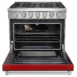 KOSTCH 36 inch Professional Freestanding Pro-Style Natural Gas Range or Liquid Propane Gas Range with 6 Burners, 6.0 cu.ft. Oven Capacity, in Stainless Steel - KOS-36RG03M (Red)