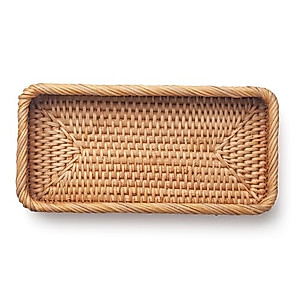 Rattan Bathroom Vanity Trays Toilet Tank Baskets Long Narrow Hand Towel Storage Basket for Storage, Decorative (Natural 10.2 x 4.9 x 1.8 inch)