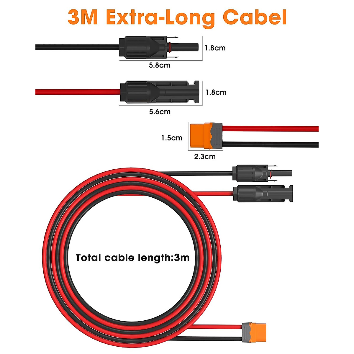 WININMETA 10Ft 12AWG Solar Power Charge Extension Cable to XT60i Solar Connector to XT60i Adapter Cable for Solar Panel to LiFePO4 Battery RV Portable Power Station Solar Generator DC500V 30A