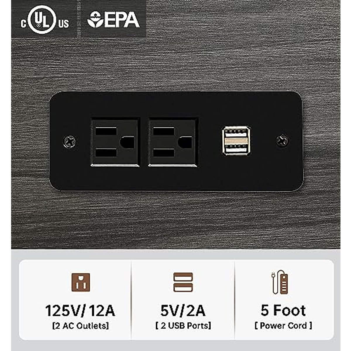 Itaar Bakers Rack with Power Outlet and Led Lights, Coffee Bar Cabinet, Microwave Stand with Wine Rack, Wire Basket, Pegboard and 8 Hoos for Kitchens with Storage, 35.4”, Grey