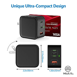 65W GaN USB C PD 3.0 QC 3.0 Charger, Surface Pro Mini Travel Charger for Surface Pro 3/4/5/6/2017/Surface Go/Surface Laptop/Surface Book Power Adapter Battery Supply Type C Wall Charger