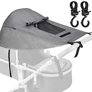 BYLaconic Stroller Sun Shade for Baby (Gray/with 2Pcs Hooks), Waterproof Sun Protection Stroller Shade Cover Anti-UV 50+ with Viewing Window for High Landscape Stroller