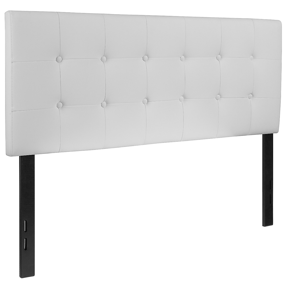 EMMA + OLIVER Button Tufted Upholstered Full Size Headboard in White Vinyl