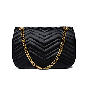 Women Genuine Leather Shoulder Bag Ladies Fashion Clutch Purses Quilted Crossbody Bags With Chain - Black