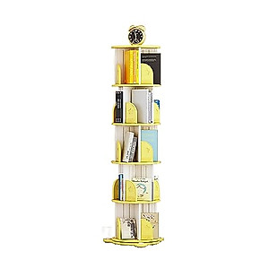 VERAMY 5 Tier Bookshelf Rotating Bookshelf 360° Display Floor Standing Bookcase Corner Bookshelf Storage Rack Utility Organizer Shelves for Living Room Bedroom Home Office (Color : Yellow)