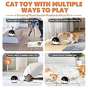 2021 Newest Cat Laser Toy,3 in 1 Interactive Tumbler Ball,Laser and Feather Toys for Pet Automatic Kitten Chaser Toy Indoor,Electronic Real Mice Sound,3 Speeds,3 Timers,Irregular Circle,Rechargeable