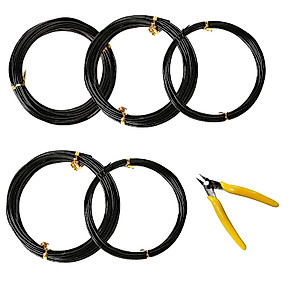 NA 5 Rolls Bonsai Wires and Bonsai Tool Kit, 5-Size Starter Set - 0.8mm,1mm,1.5mm,2mm,2.5mm(16 feet Each) with Wire Cutter Aluminum Wire for Shaping Styling Indoor Bonsai Trees (Black)