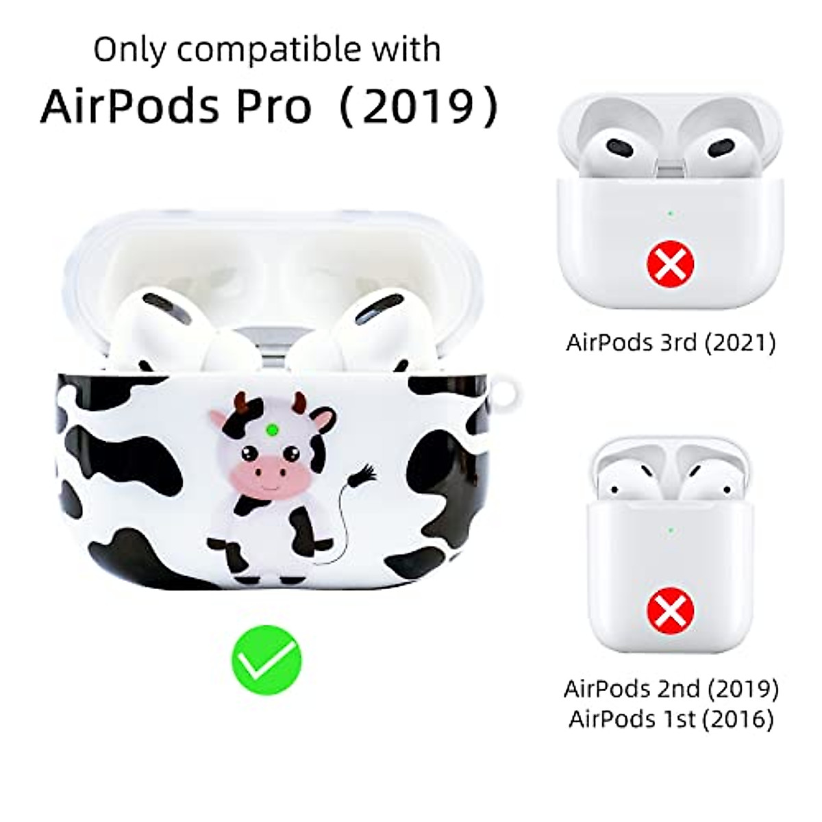 Cute Airpod Pro Case with Lanyard Keychain, ORATYFAN Air Pod Pro Hard Protective Charging Case Cover with Pom Pom Ball and Fadeless Patterns for Women Girls Gift(Cow)