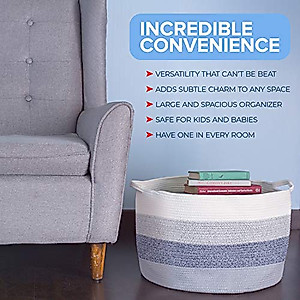 Modernetic Cotton Rope Basket - Large Decorative Woven Storage Blanket Basket Bin with Handles For Organizing Baby Nursery, Dog Toy, Stuffed Animal or Laundry