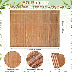 50 Pcs Disposable Bamboo Paper Placemats 12 x 16 Inch Farmhouse Table Mat Natural Brown Sushi Rolling Place Mat Rectangle Mat for Table Dining Kitchen