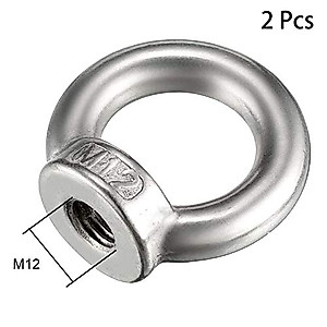 2 Pcs Lifting Eye Nut M12 Female Thread 304 Stainless Steel Round Shape for Rope Fitting （M12，2 Pcs）
