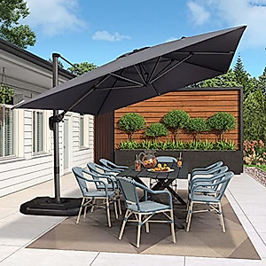 PURPLE LEAF 10' X 13' Patio Umbrella Outdoor Cantilever Rectangle Umbrella Aluminum Offset Umbrella with 360-degree Rotation for Garden Deck Pool Patio, Grey