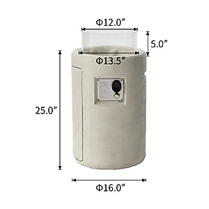 COSIEST Outdoor Propane Fire Pit Table w Compact Ledgestone 16-inch Round Graphite Base and Glass Wind Guard, 40,000 BTU, Free Lava Rocks, Touch-up Pen, Fits 20lb (Creamy White)