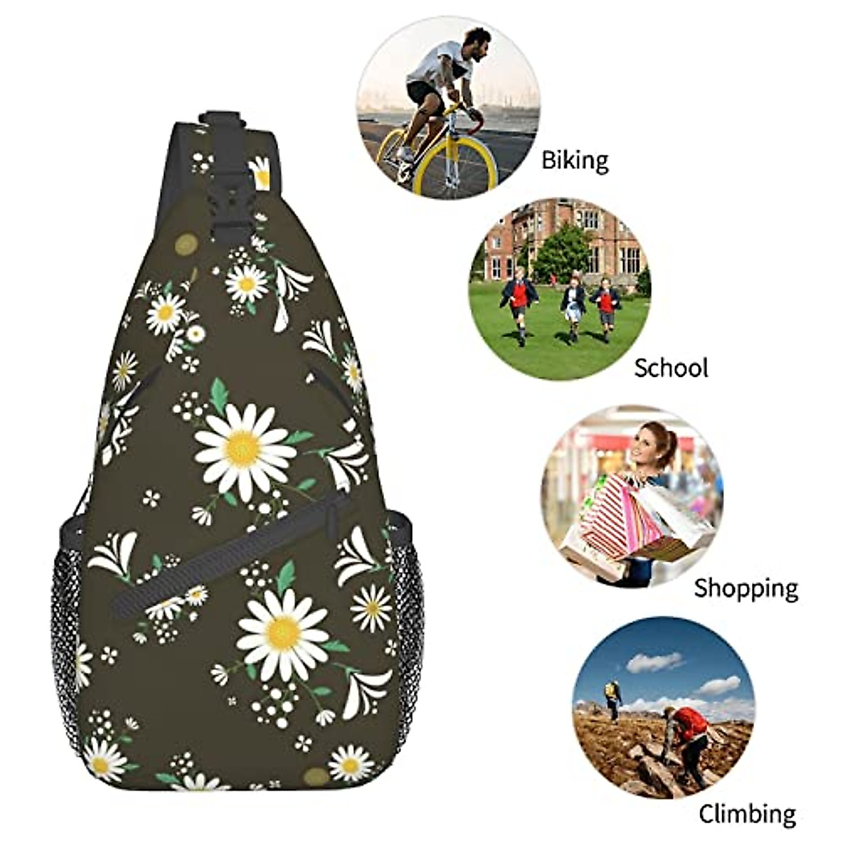 MANQINF Daisy Flower Sling Bag Crossbody Sling Backpack for Women Men Travel Hiking Daypack Chest Shoulder Bag