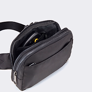 Pander Everywhere Belt Bag for Women, 5 Zipper Pockets Nylon Crossbody Fanny Pack Purse (Black)