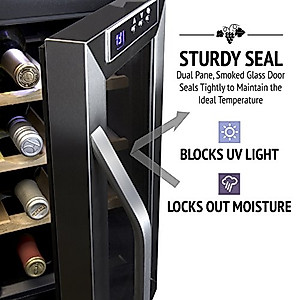 Ivation 8 Bottle Thermoelectric Wine Cooler/Chiller - Stainless Steel - Counter Top Red & White Wine Cellar w/Digital Temperature, Freestanding Refrigerator Smoked Glass Door Quiet Operation Fridge