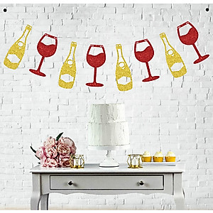 Wine Banner Gold Red Glitter, Wine Time Banner, Wine Tasting Party Decorations, Whisky Birthday Banner, Wine Tasting Party Supplies, Wine Bachelorette Party Decorations