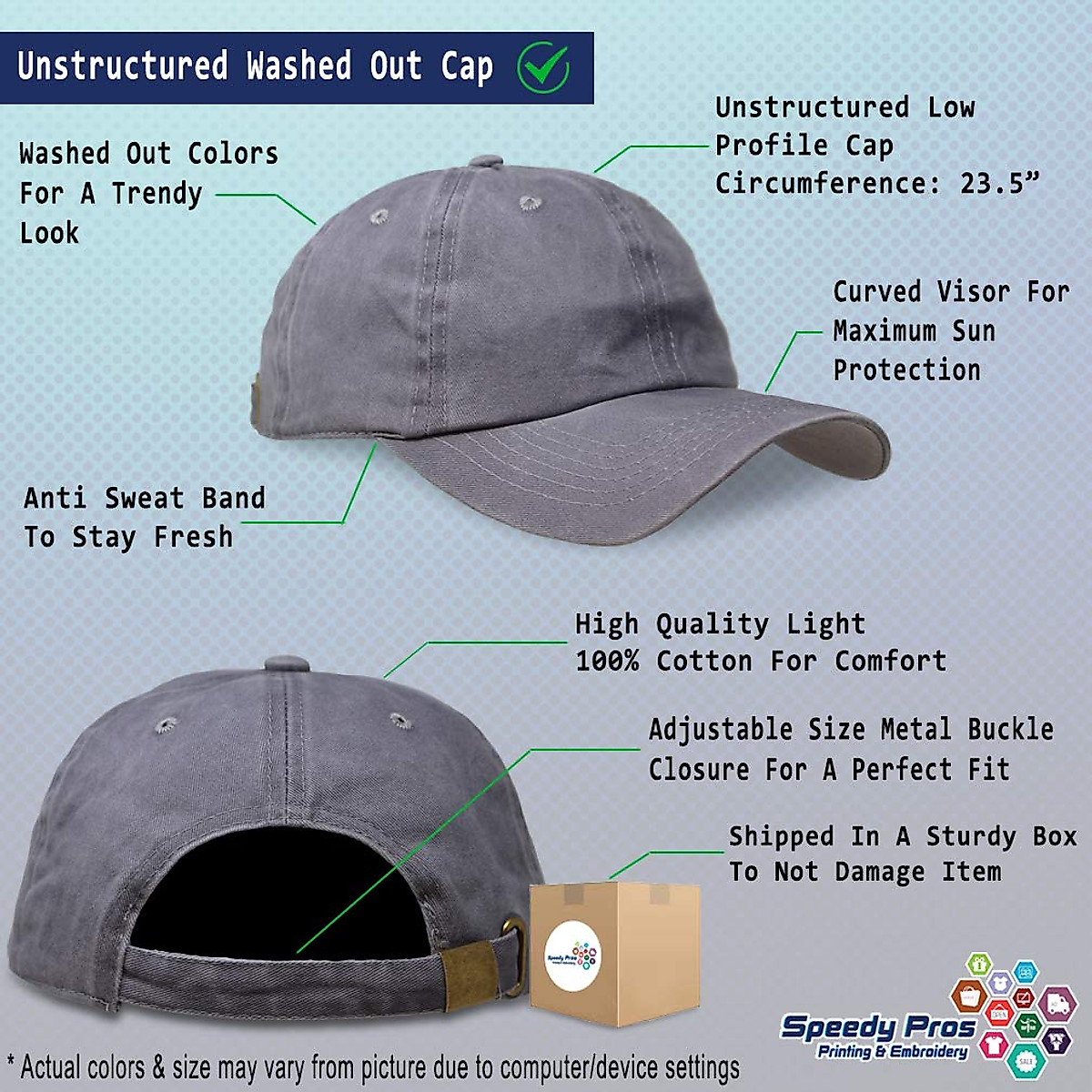 Vintage Washed Hat Anchor & Light House Delaware Embroidery Cotton Dad Hats for Men & Women Buckle Closure Grey