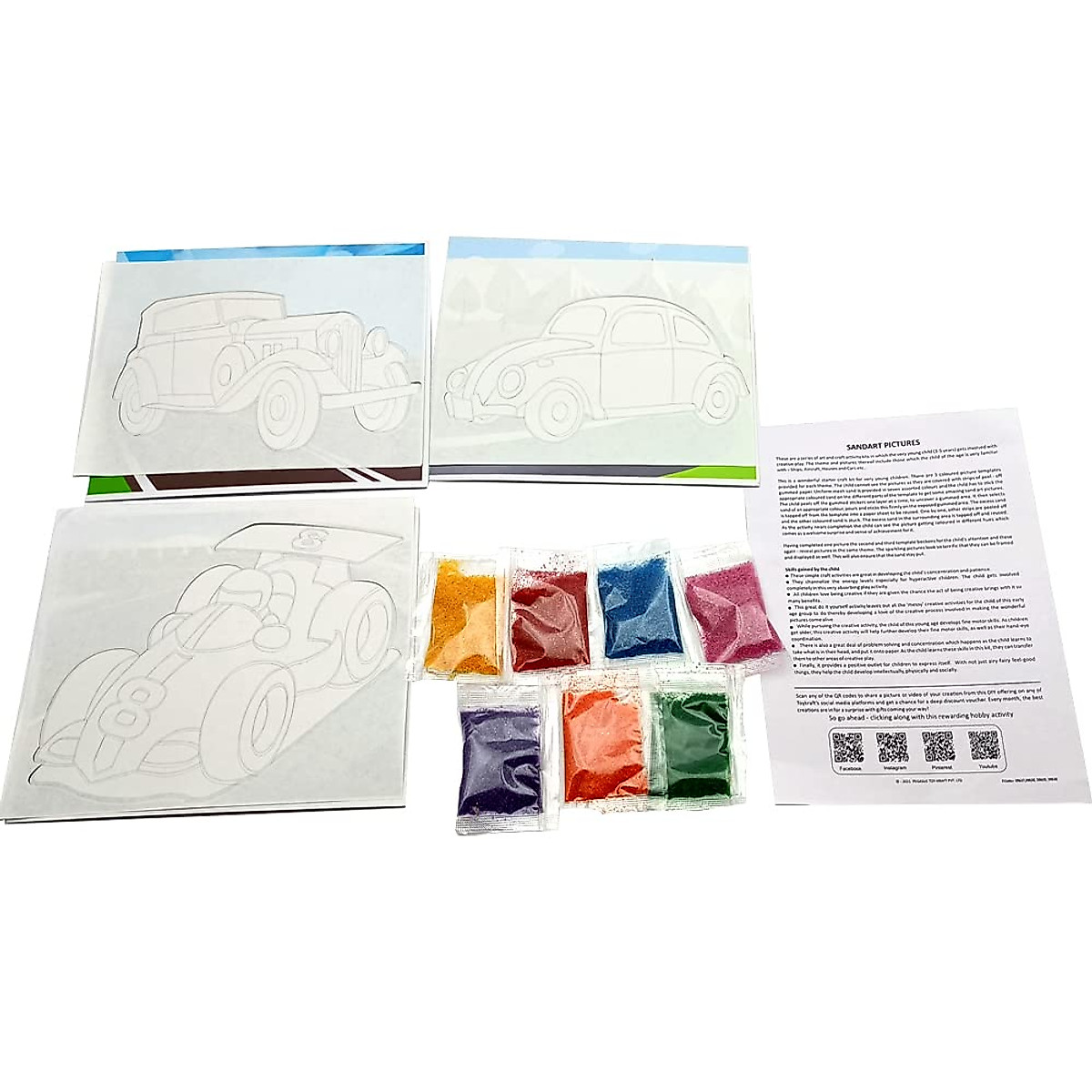 Toykraft: Sand Art Kit for Kids, Arts and Crafts Kits for Kids, Toddler Craft for 3-6 Years, Peel and Stick Activity - On Road Vehicles