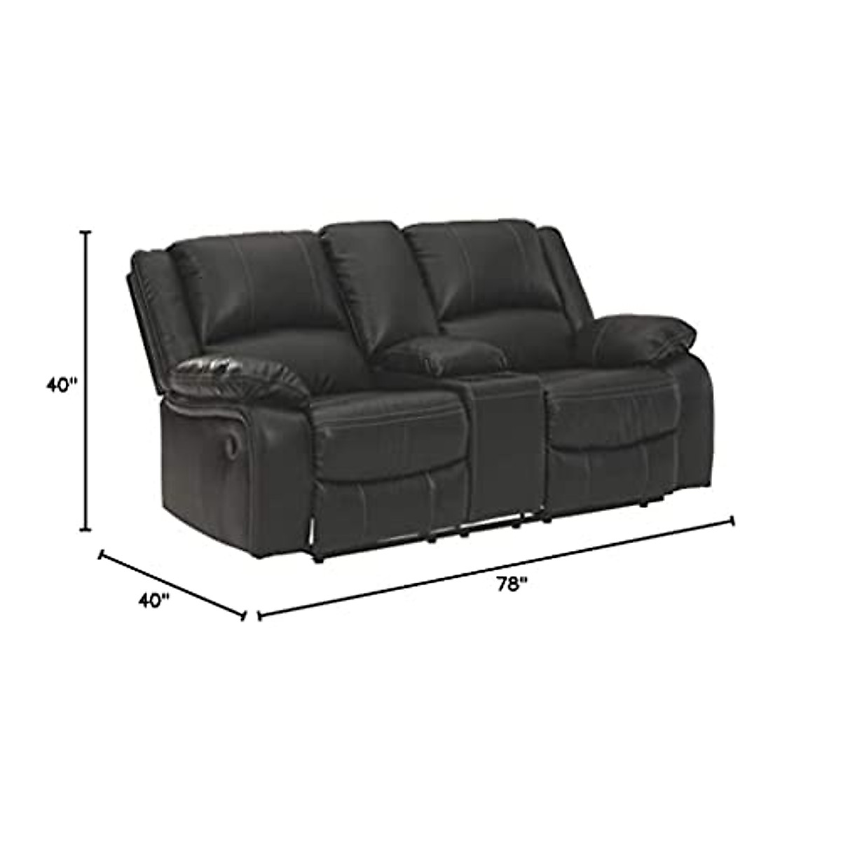 Signature Design by Ashley Calderwell Faux Leather Manual Double Reclining Loveseat with Storage Console, Black