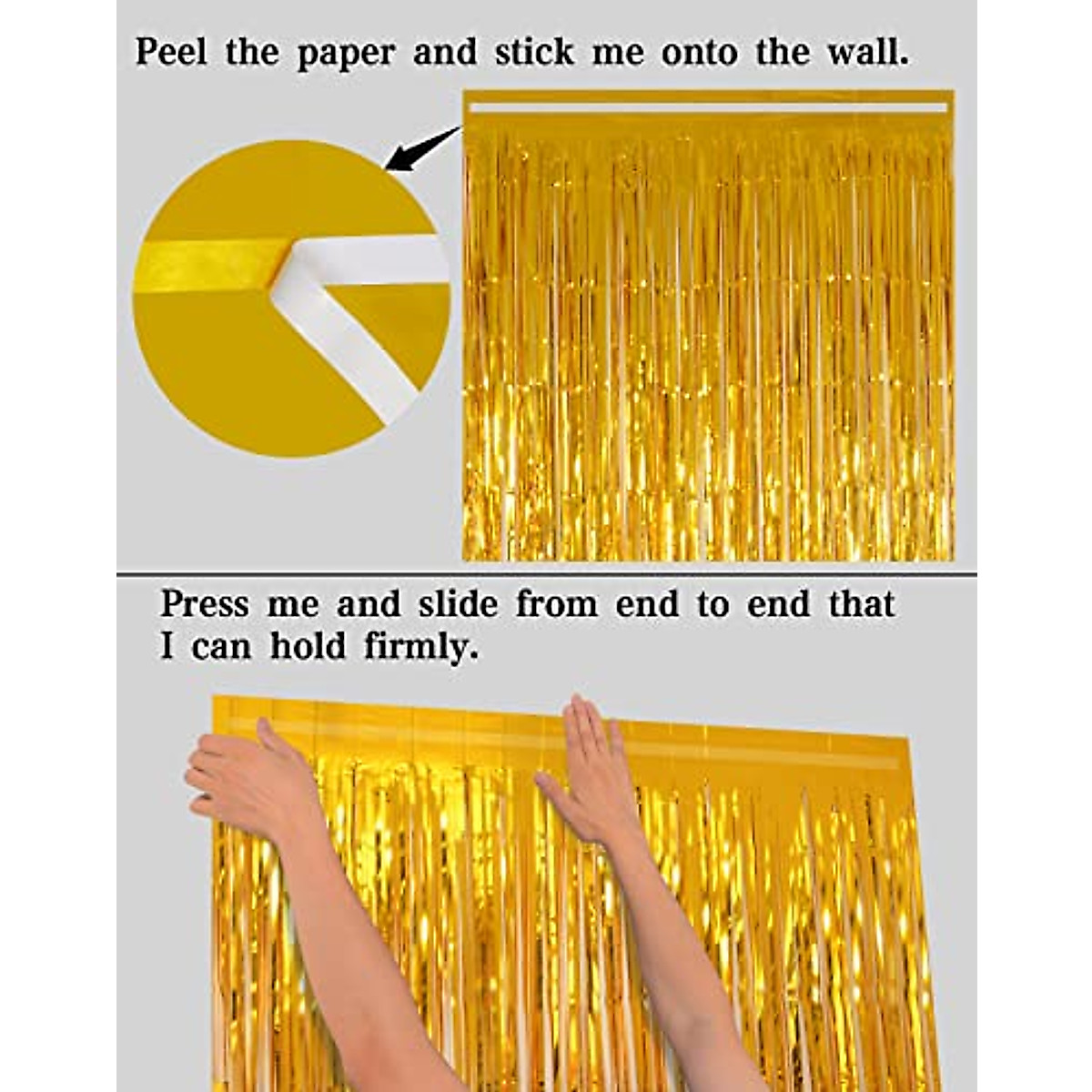 Gold Tinsel Backdrop Party Decorations, Melsan 3.2 x 8 ft Foil Fringe Curtains Party Backdrop for Birthday Party, Anniversary, Graduation, New Year Eve Backdrop Decorations, Pack of 2