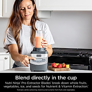 Ninja BL660 Professional Compact Smoothie & Food Processing Blender, 1100-Watts, 3 Functions for Frozen Drinks, Smoothies, Sauces, & More, 72-oz.* Pitcher, (2) 16-oz. To-Go Cups & Spout Lids, Gray