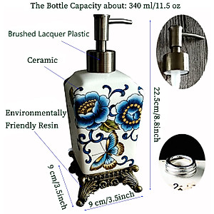 Kelake Ceramic Soap Dispenser - 12 oz Ice Crack Ceramic Liquid Hand Soap Dispenser with Removable Pump, Refillable Modern Classical Palace Style Dish Soap Dispenser for Bathroom and Kitchen