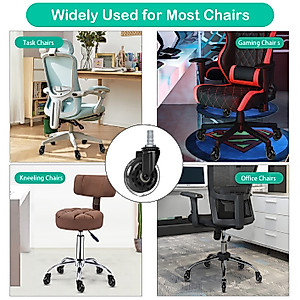 Hirate 3" Office Chair Casters Wheel with 3/8"-16UNC Threaded Stem Durable Gaming Chairs Casters Replacement Safe for Hardwood Tile Floors, Set of 5 with Screw Inserts