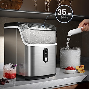 Kismile Nugget Ice Makers Countertop,Pebble Ice Maker Machine with Chewable Ice, 35lbs/Day,One-Click Operation,Self-Cleaning Countertop Ice Machine,Pellet Ice Maker Countertop for Home/Kitchen/Office