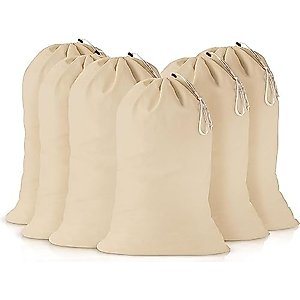 Cotton Bag Drawstring - 6 Pack,Canvas Bags 22'' X 27'' inch, Machine Washable, Cotton Fabric - Storage Sack for Dirty Clothes, Basket Liner, Hamper Bag, Liner Replacement, delicates, Sleeping Bag, Reusable Travel Dorm and Basket Closure