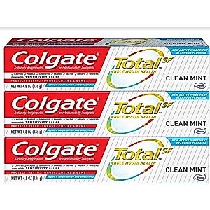 Colgate Total Toothpaste, Clean Mint, Paste Formula, 4.8 oz (Pack of 3)