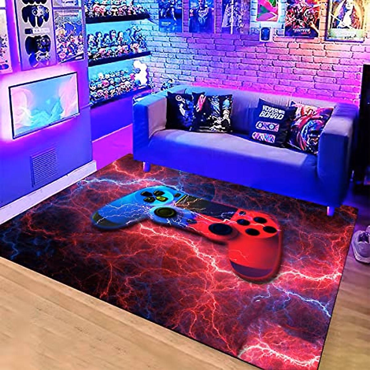 LUCKYLEI Teen Boys Carpets Printed Gamepad Living Room Mat Gamer Bedroom Area Rugs Controller Player Home Decor Non-Slip Crystal Sofa Floor Polyester Mat 19.7x31.5inch
