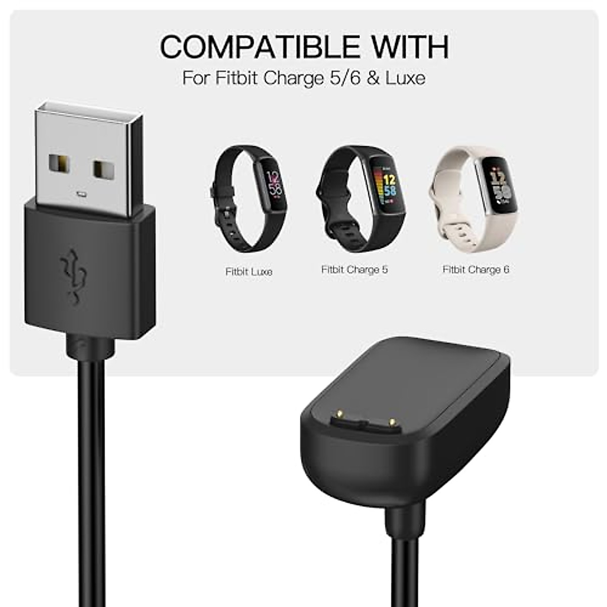 AWINNER 2 Pack Compatible for Fitbit Charge 6/Charge 5/Luxe Smartwatch Cable Charger