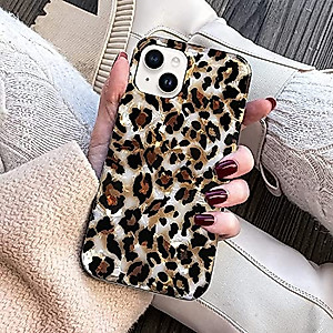 J.west Case Compatible with iPhone 14 6.1-inch, Luxury Sparkle Translucent Clear Leopard Cheetah Print Pearly Design Soft Silicone Slim TPU Protective Phone Case Cover for Girls Women (Bling)