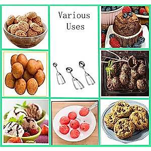 X-WLANG 3PCS Cookie Scoop Set,Upgraded Stainless Steel Ice Cream Scoop with Trigger Release, Large/Medium/Small Cookie Scooper for Baking, Cookie, Fruit and Ice Cream,Silver