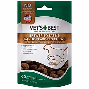 Vet’s Best Brewer’s Yeast & Garlic Chews| Healthy Skin & Coat Protection for Dogs | Formulated with Veterinary Recommended Dosage | 60 Count