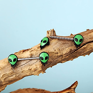 Melighting 2pcs Nipple Ring Alien 14G Surgical Steel Nipple Barbell Nipple Piercing Jewelry Nipple Rings for Women Nipple Bars Body Piercing Jewelry