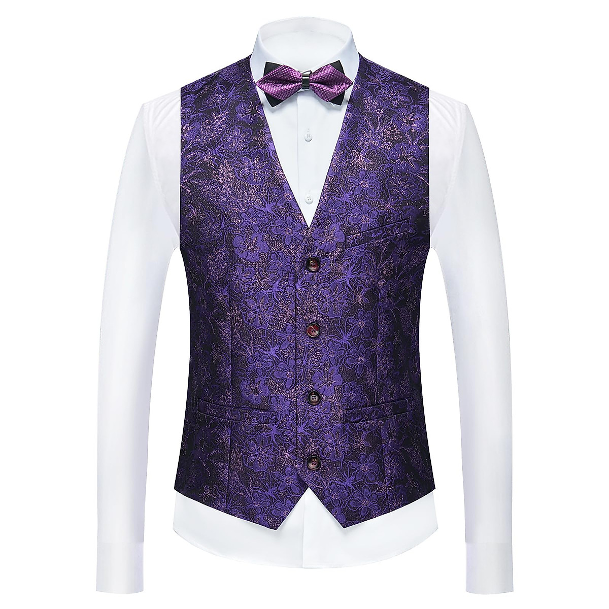 Tuxedo Suits for Men 3 Piece Regular Fit Men's Suit Set Floral Pattern Blazer Jacket Waistcoat Pants Purple L
