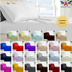 BeKind Online 600 Thread Count Olympic Queen Size Striped Sheet Set 100% Egypt Cotton 600 Thread-Count Hotel Quality Sateen Finish 8-Inches Deep Pockets Cotton Soft Egyptian Sheet - Taupe Stripe