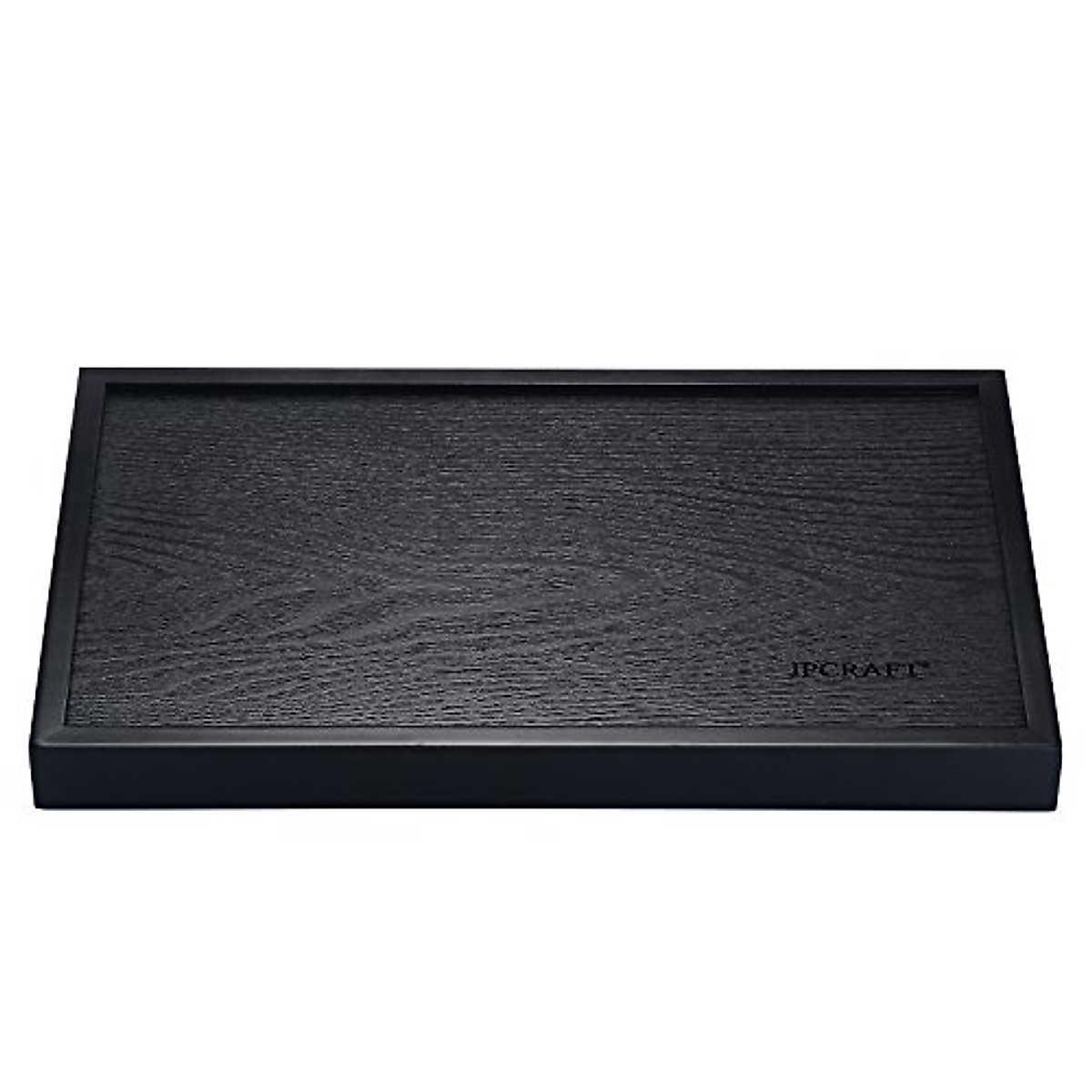 JPCRAFT Rectangle Wooden Serving Tray Breakfast Tray with Handles, Black, 14 by 9-Inch