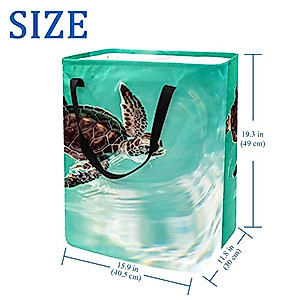 Turtle on Water Print Collapsible Laundry Hamper, 60L Waterproof Laundry Baskets Washing Bin Clothes Toys Storage for Dorm Bathroom Bedroom
